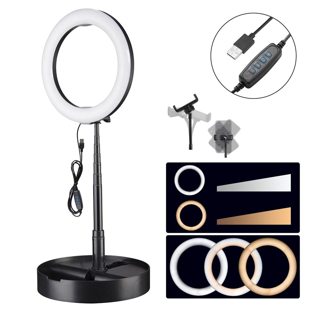 Yescom 10" Travel Ring Light Dimmable Selfie Light w/ Phone Holder ...