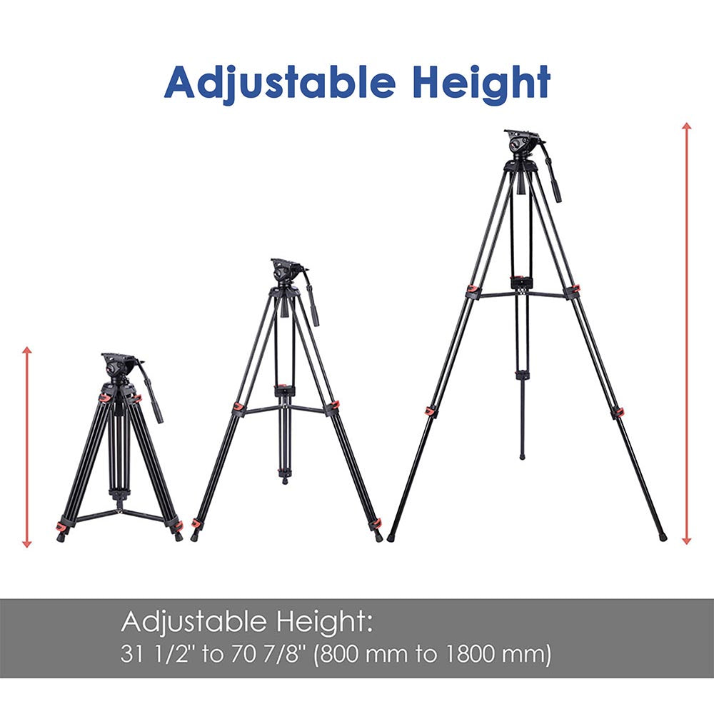 Yescom 71in Adjustable Camera Tripod Kit 3-Height 360 Fluid Head w/ Ba