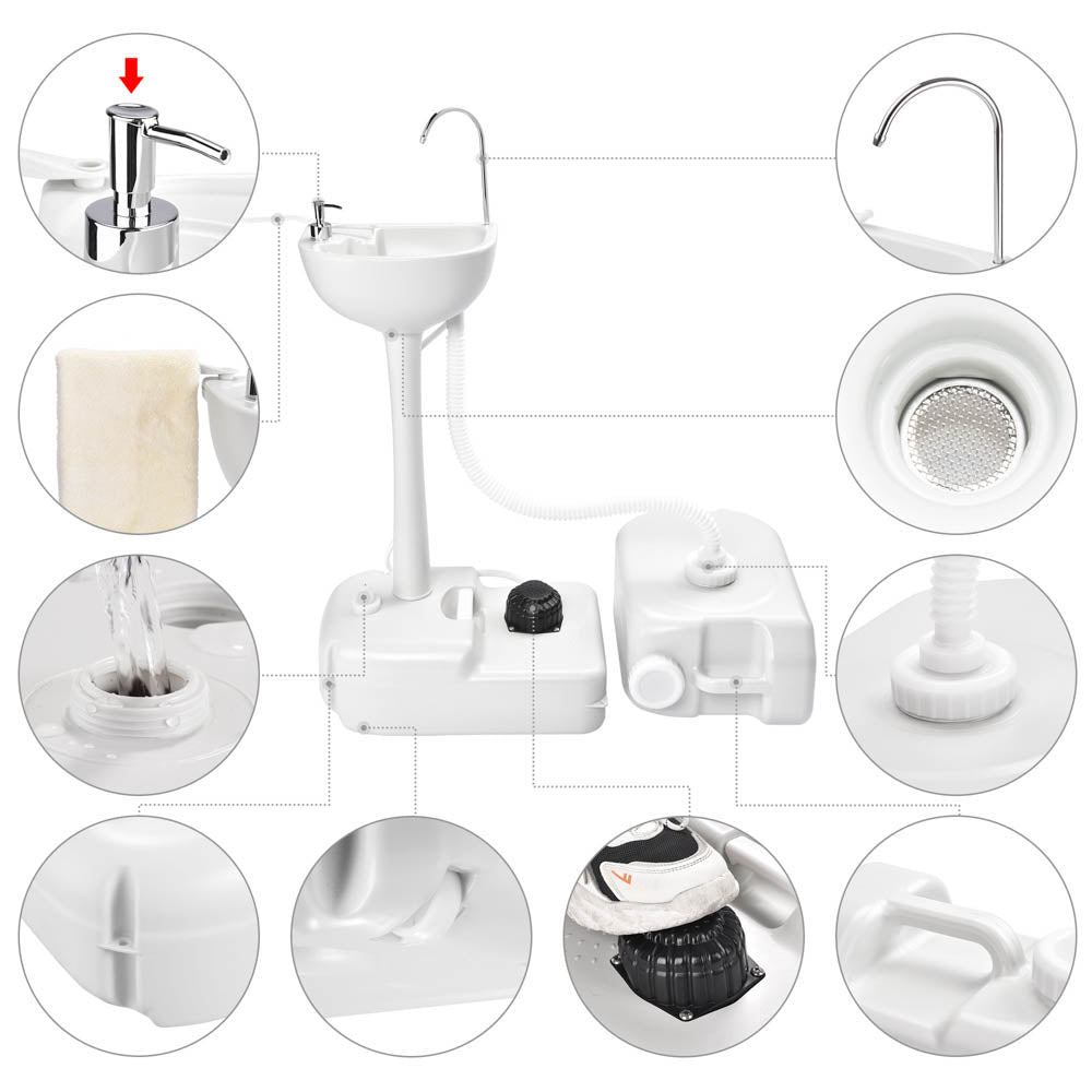 Yescom 4.5Gal Foot Pump Hand Washing Station 6.3Gal Waste Water Tank ...