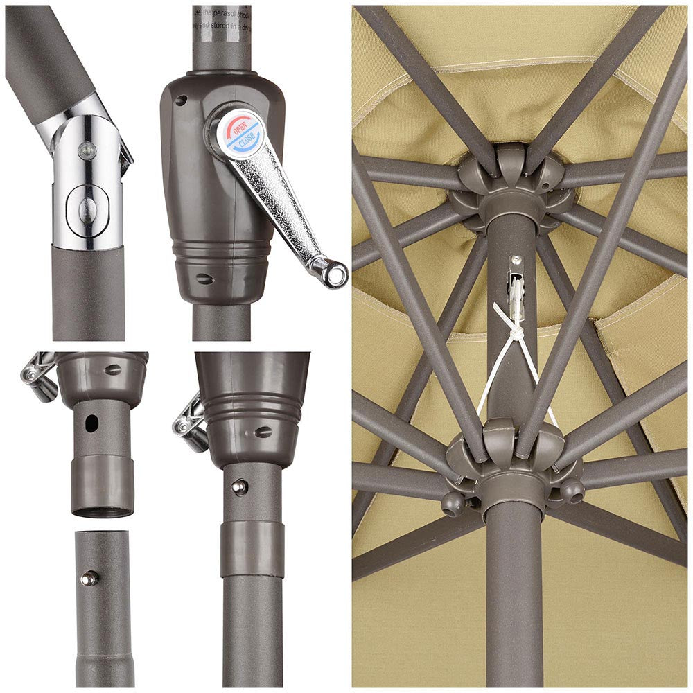 Yescom 9ft 8-Rib Patio Tilt Market Umbrella w/ 200gsm Canopy Tan ...