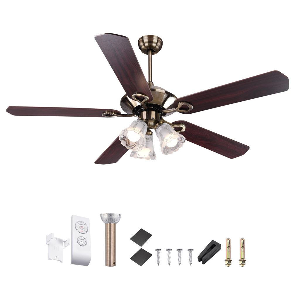 Yescom 51" Ceiling Fan w/ 3 Lights Remote Reversible 5-Blade Bronze ...