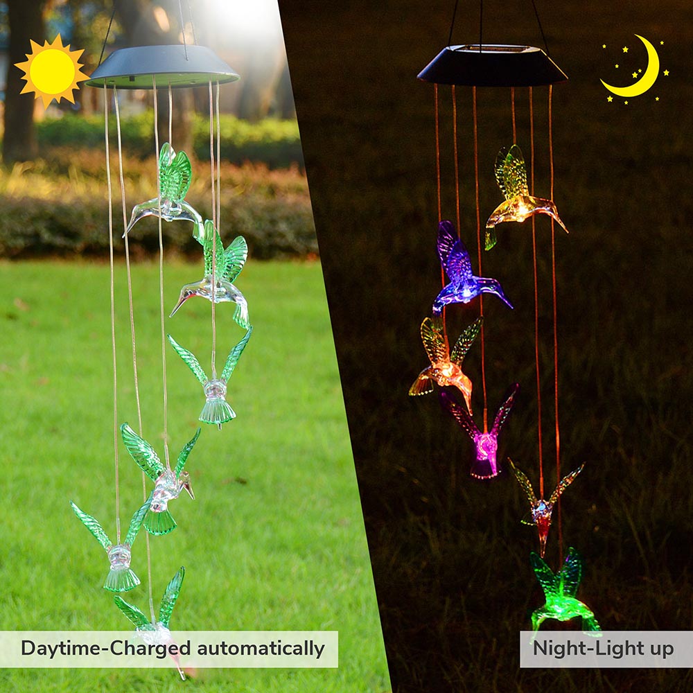 Yescom Solar LED Wind Chime Color Changing Decor Light Hummingbird ...