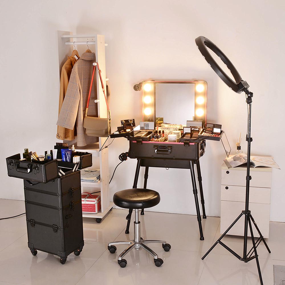 Byootique Rolling Studio Makeup Case with Lighted Mirror & Legs, XL ...