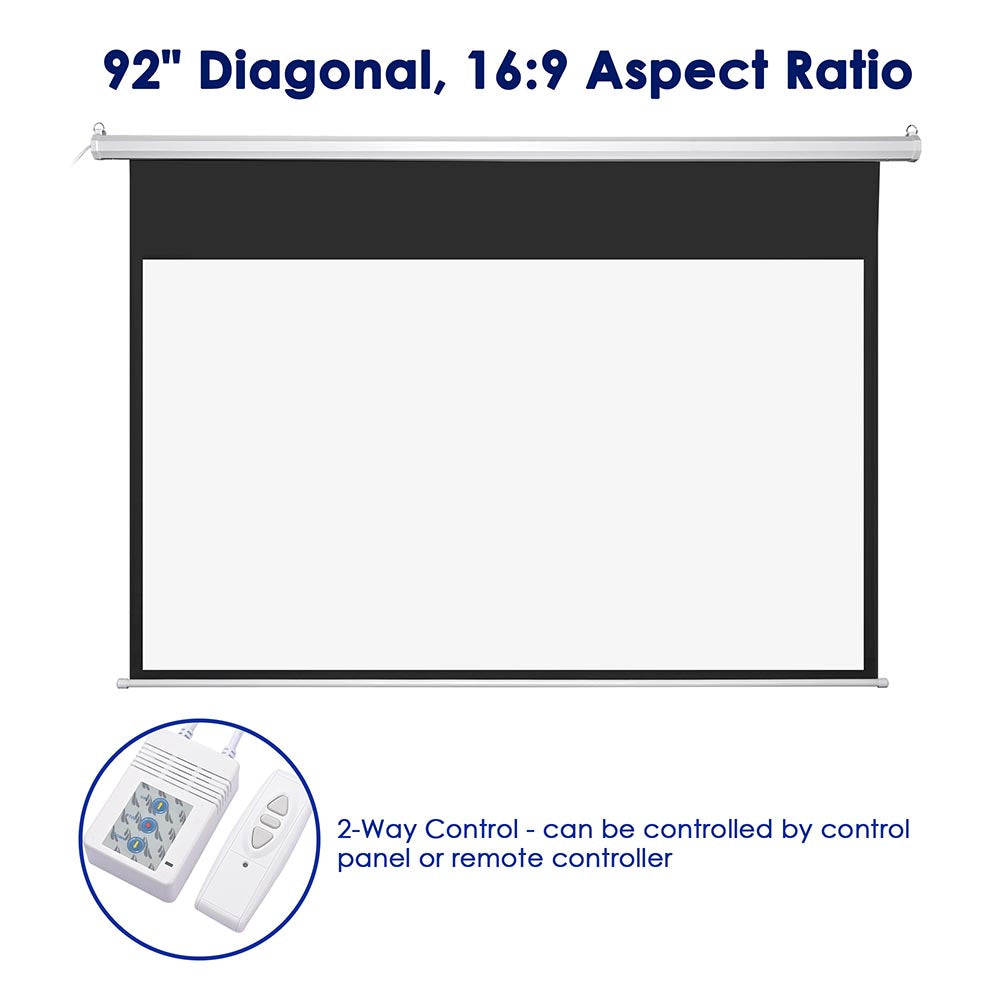 InstaHibit Retractable Electric Projection Screen 92" 16:9 Ceiling Mou