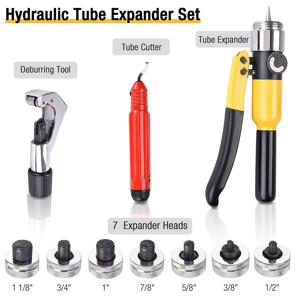 Yescom Hydraulic Tube Expander Pipe Expanding Tool 7Heads(3/8 to 1 1/8 ...