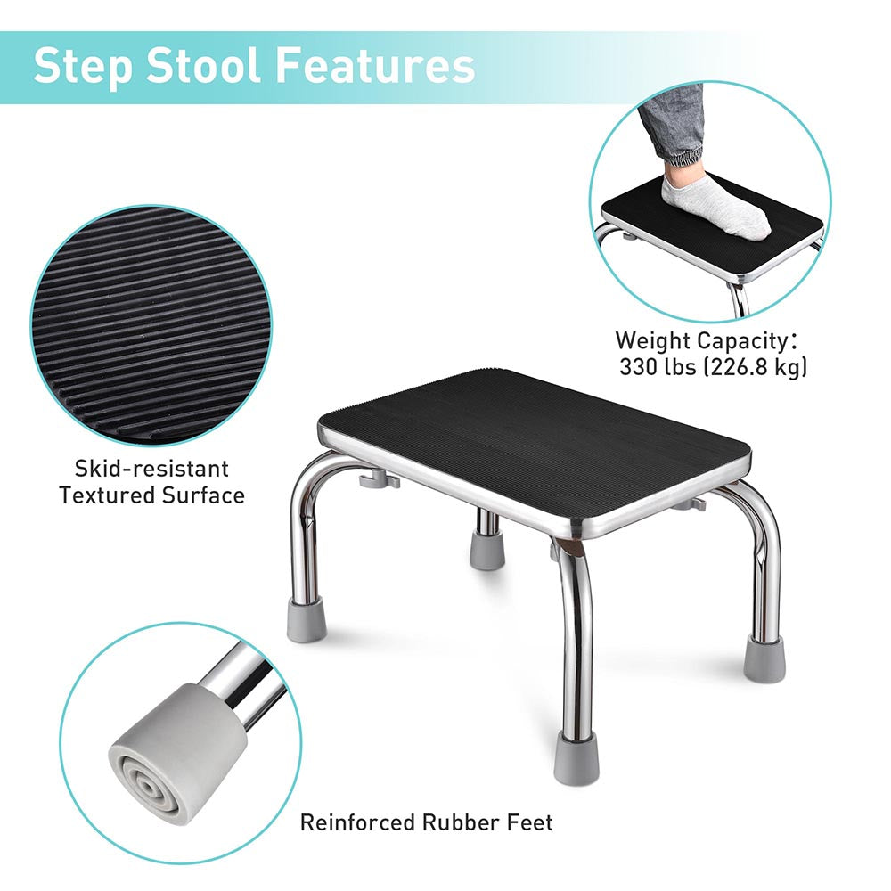 Yescom Medical Single Step Stool Footstool Chrome Steel Non-skid Rubbe ...
