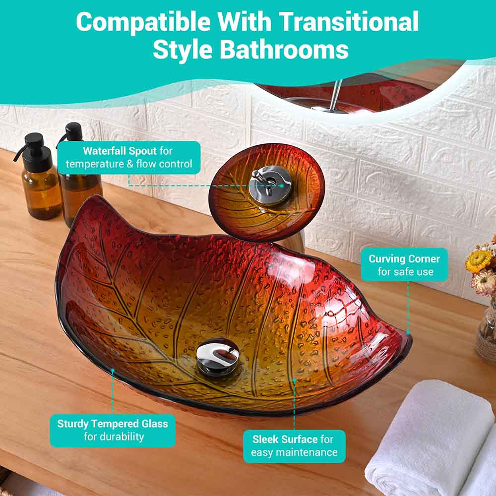 Aquaterior Glass Leaf Sink Basin & Waterfall Faucet Kit – yescomusa